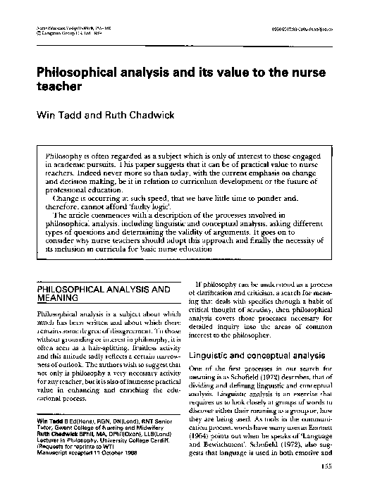(PDF) Philosophical analysis and its value to the nurse teacher