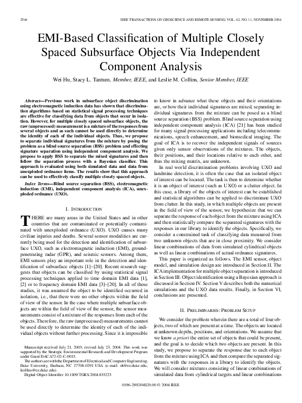 (PDF) EMI-based classification of multiple closely spaced subsurface objects via independent ...