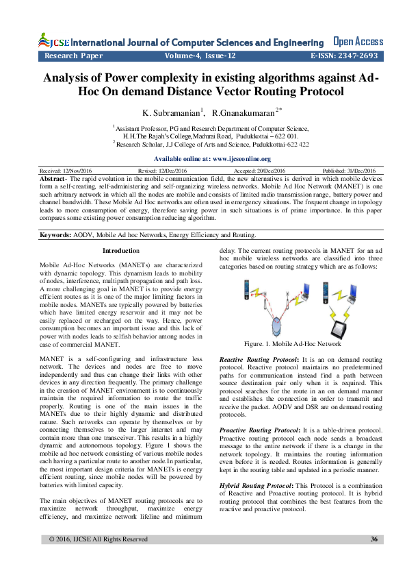 (PDF) Analysis of Power complexity in existing algorithms against Ad- Hoc On demand Distance ...