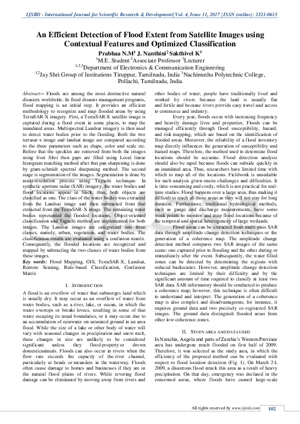 Pdf An Efficient Detection Of Flood Extent From Satellite Images Using Contextual Features And