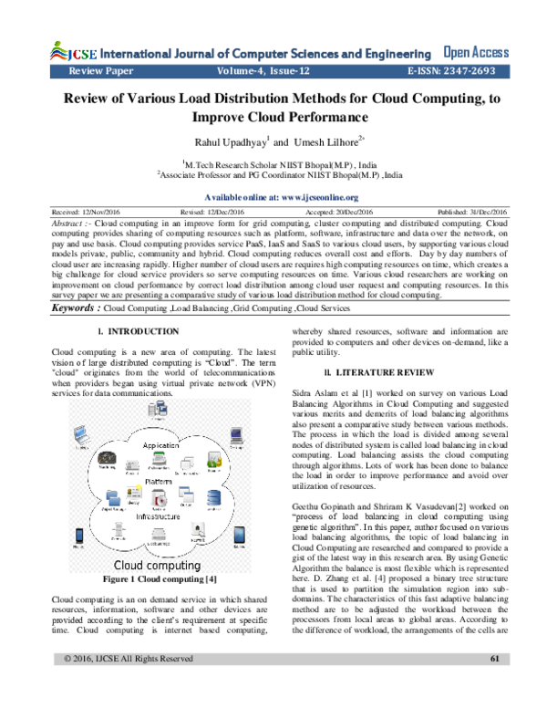 (PDF) Review of Various Load Distribution Methods for Cloud Computing, to Improve Cloud Performance
