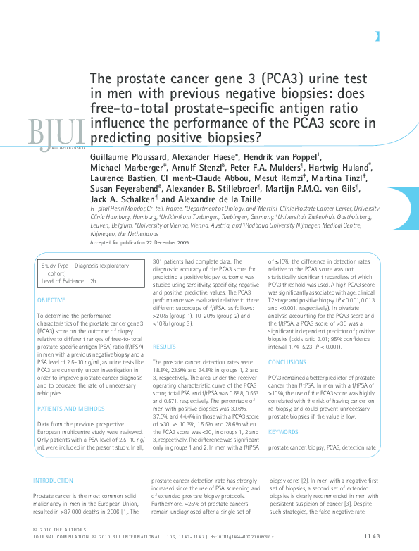 (PDF) The prostate cancer gene 3 (PCA3) urine test in men with previous ...