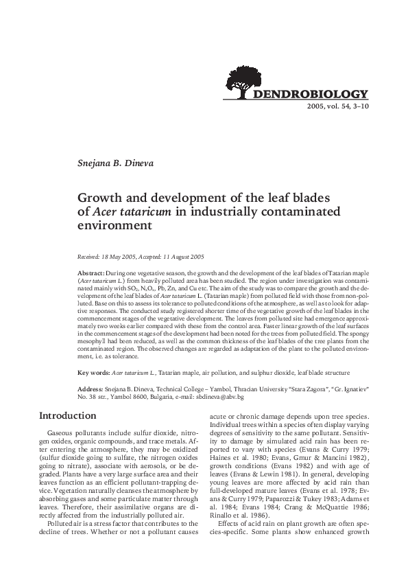 (PDF) Leaf Development of Acer tataricum in Polluted Environments