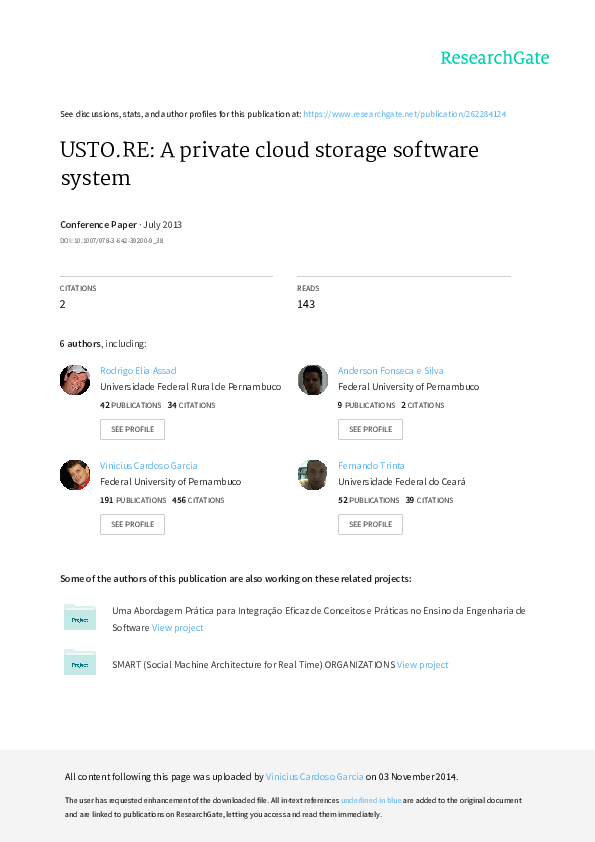 (PDF) USTO.RE: A Private Cloud Storage Software System