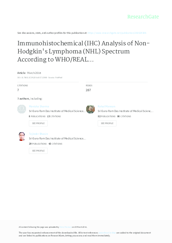 (PDF) Immunohistochemical (IHC) Analysis of Non-Hodgkin's Lymphoma (NHL ...