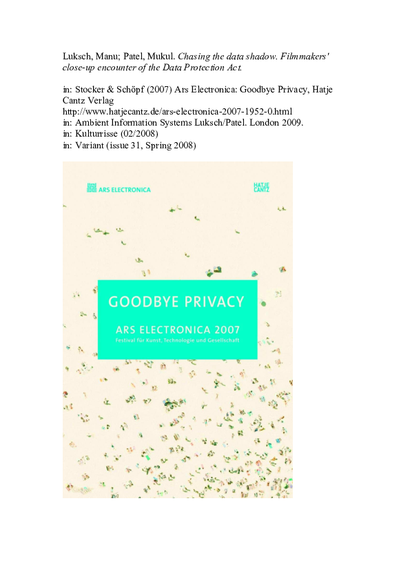 (PDF) FACELESS: Chasing the data shadow. Filmmakers' close-up encounter of the Data Protection ...