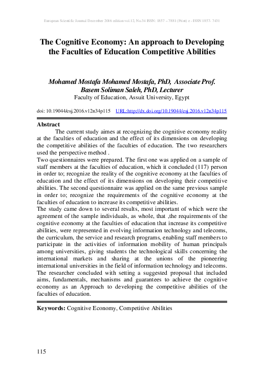 (PDF) The Cognitive Economy: An approach to Developing the Faculties of ...