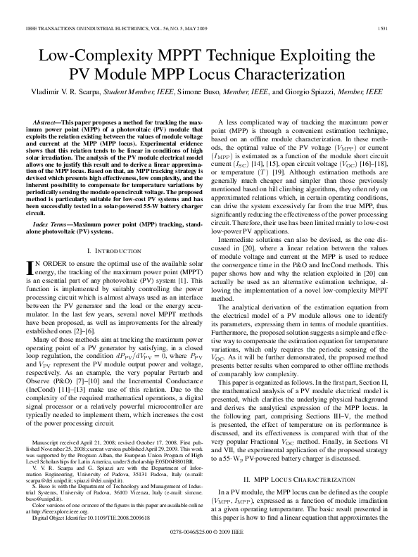 Pdf Low Complexity Mppt Technique Exploiting The Pv Module Mpp Locus