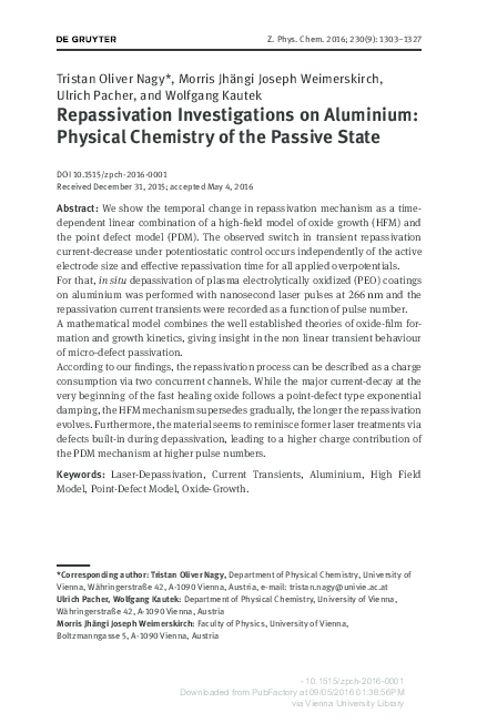 (PDF) Repassivation Investigations on Aluminium: Physical Chemistry of ...