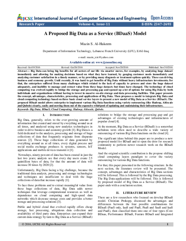 (PDF) A Proposed Big Data as a Service (BDaaS) Model