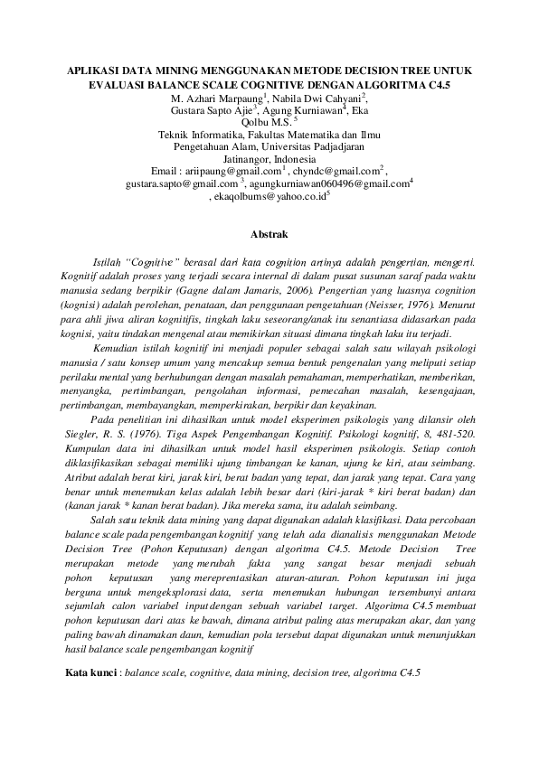 (PDF) APLIKASI DATA MINING MENGGUNAKAN METODE DECISION TREE UNTUK EVALUASI BALANCE SCALE ...