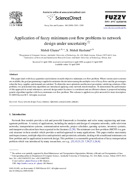 Pdf Application Of Fuzzy Minimum Cost Flow Problems To Network Design