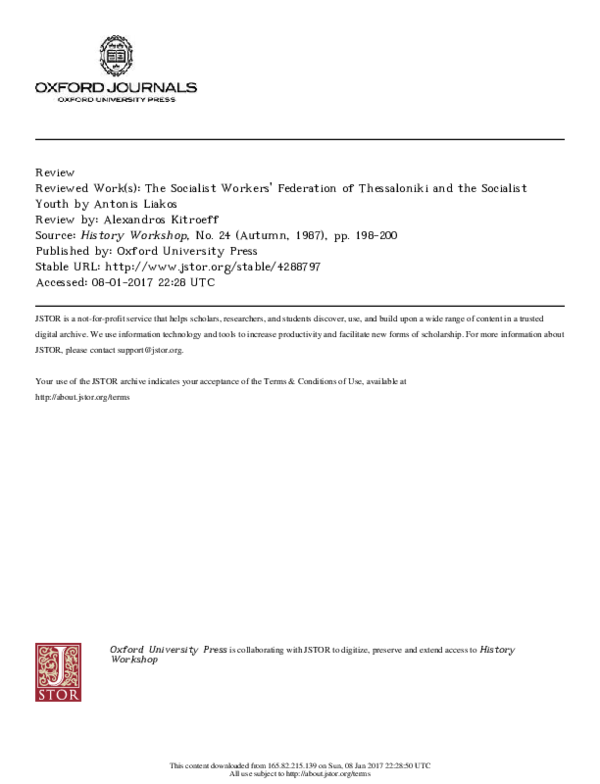 (PDF) Review: Antonis Liakos, The Socialist Workers' Federation of ...