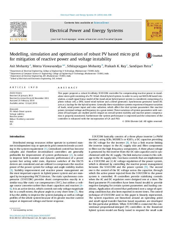 Pdf Modelling Simulation And Optimisation Of Robust Pv Based Micro Grid For Mitigation Of