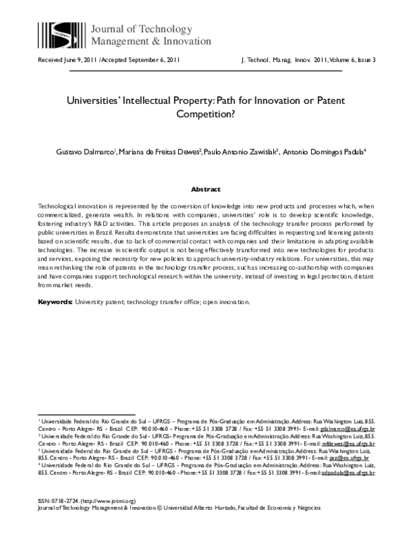 (PDF) Universities' Intellectual Property: Path for Innovation or ...