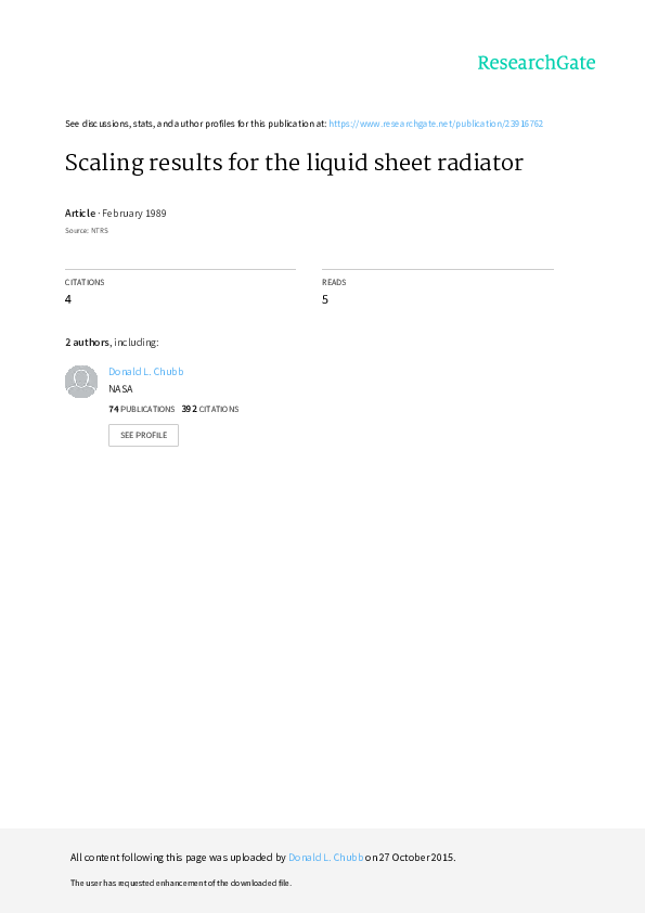 (PDF) Scaling results for the liquid sheet radiator