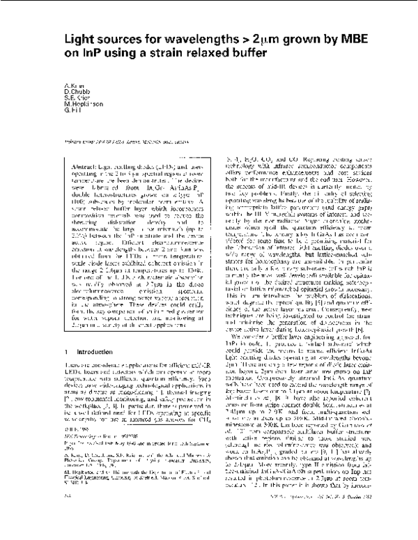 (PDF) Light sources for wavelengths > 2 µm grown by MBE on InP using a ...