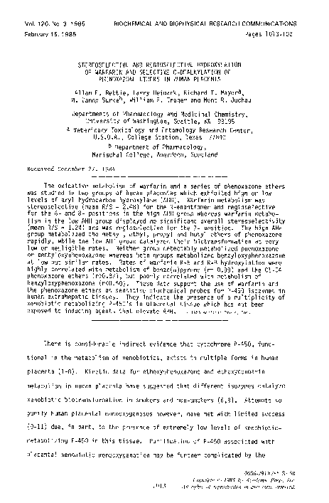 (PDF) Stereoselective and regioselective hydroxylation of warfarin and ...