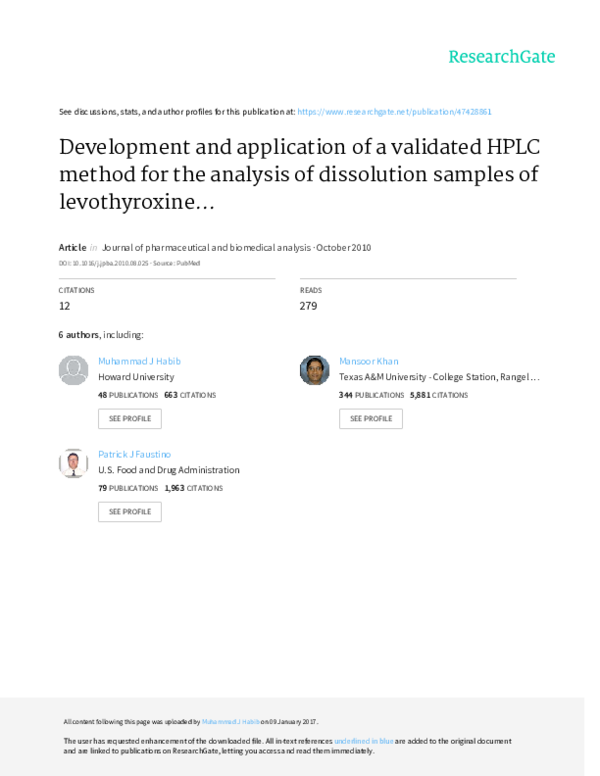 (PDF) Development and application of a validated HPLC method for the analysis of dissolution ...