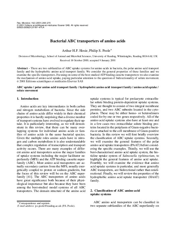 (PDF) Bacterial ABC transporters of amino acids