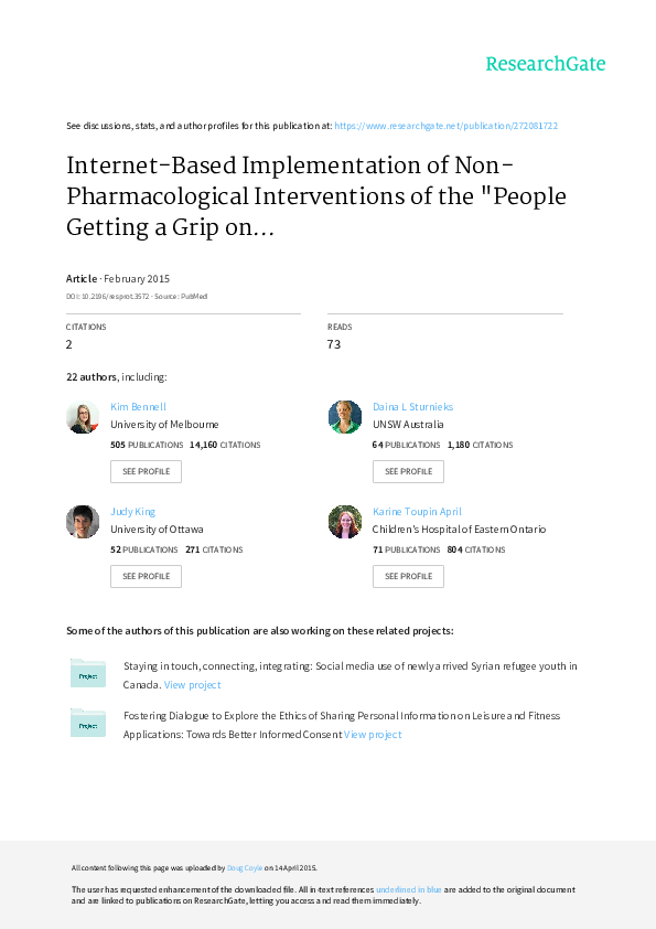 (PDF) Internet-Based Implementation of Non-Pharmacological Interventions of the "People Getting ...