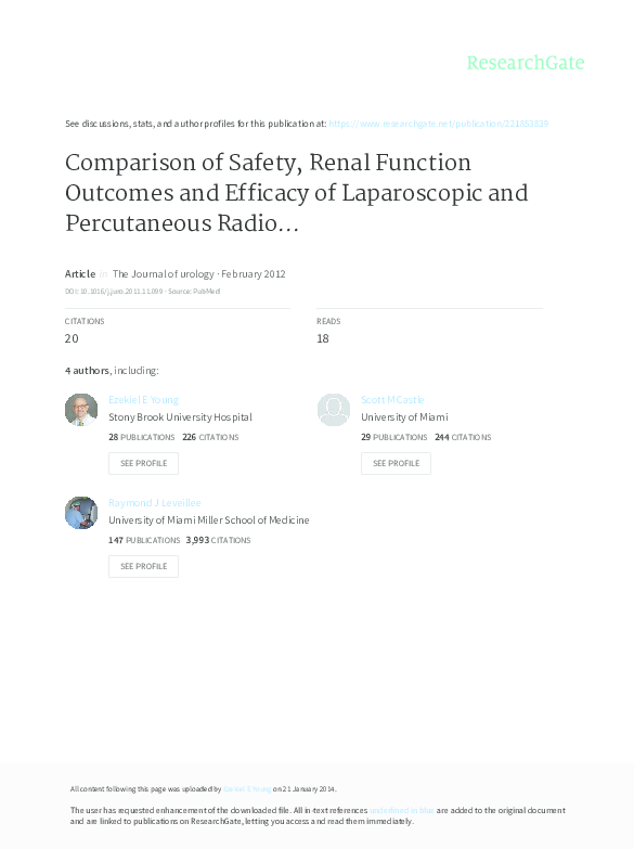(PDF) Radiofrequency Ablation Treatment in Small Renal Masses | Ayhan Karaköse - Academia.edu