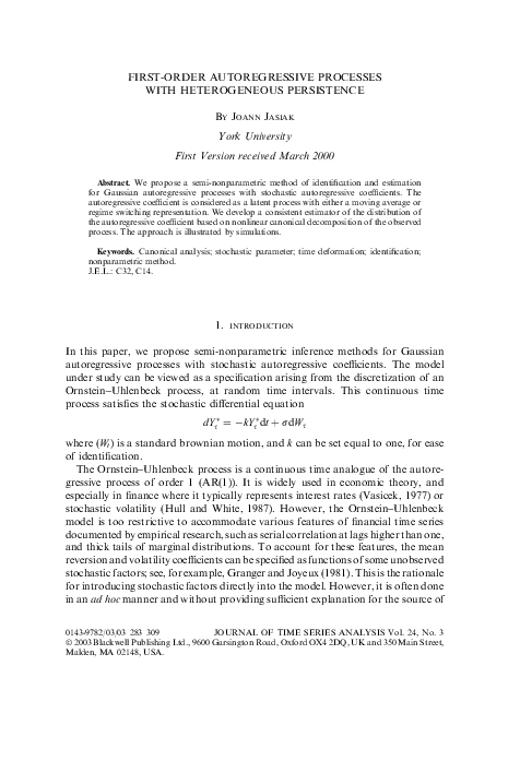 (PDF) First-Order Autoregressive Processes with Heterogeneous Persistence