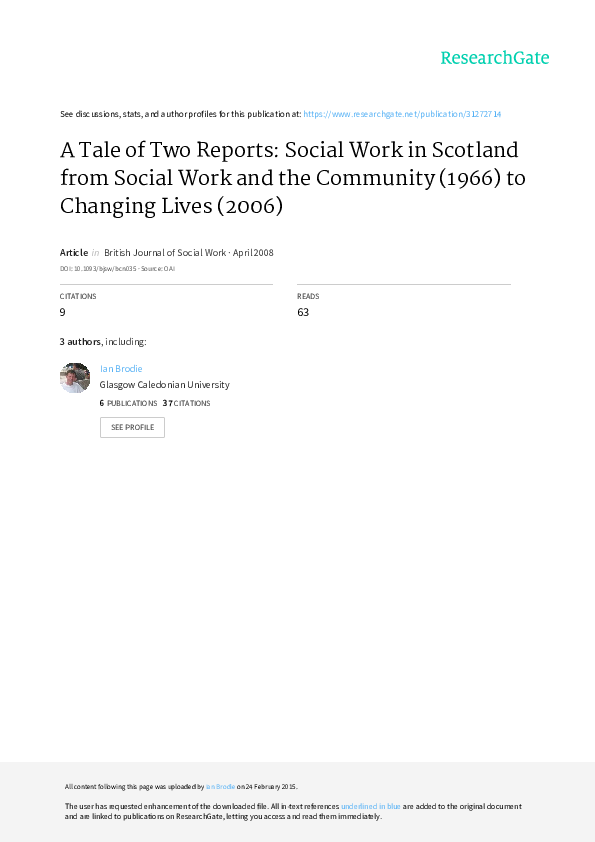 (PDF) A tale of two reports: social work in Scotland from Social Work ...