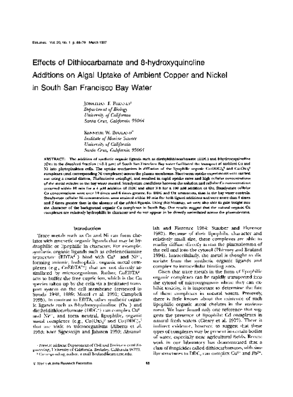 (PDF) Effects of Dithiocarbamate and 8-Hydroxyquinoline Additions on ...