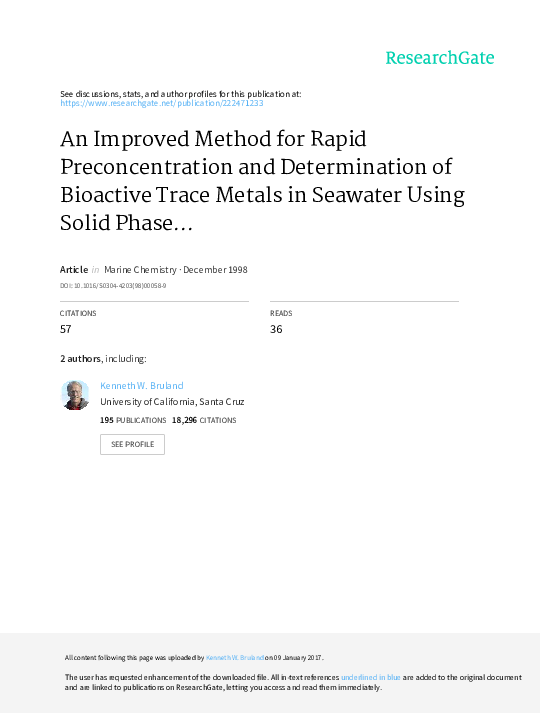 Pdf An Improved Method For Rapid Preconcentration And Determination Of Bioactive Trace Metals