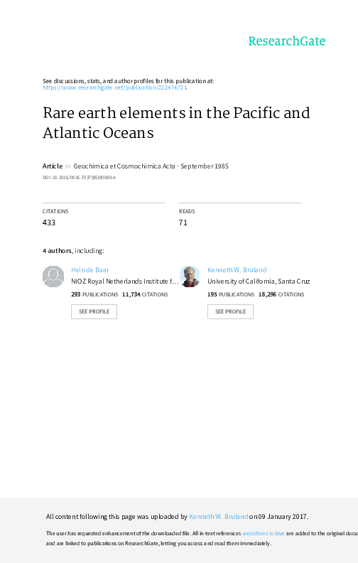 (PDF) Rare earth elements in the Pacific and Atlantic Oceans