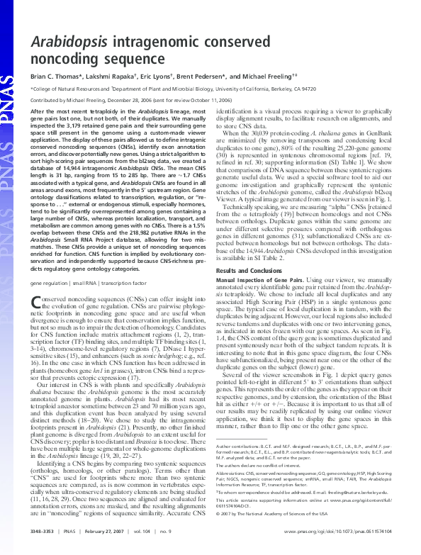 (PDF) Arabidopsis intragenomic conserved noncoding sequence