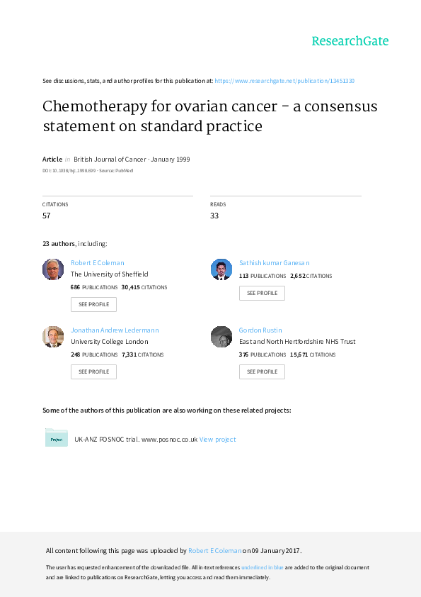 (PDF) Chemotherapy for ovarian cancer - a consensus statement on ...