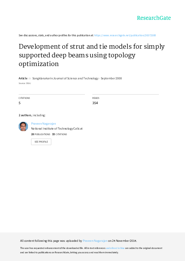 (PDF) Development of Strut and Tie Models for Simply Supported Deep Beams Using Load Path Method