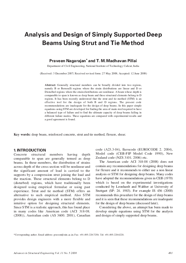 (PDF) Analysis and design of simply supported deep beams using strut and tie method