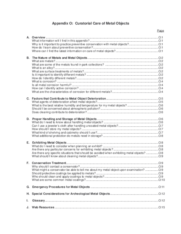 (PDF) Appendix O: Curatorial Care of Metal Objects