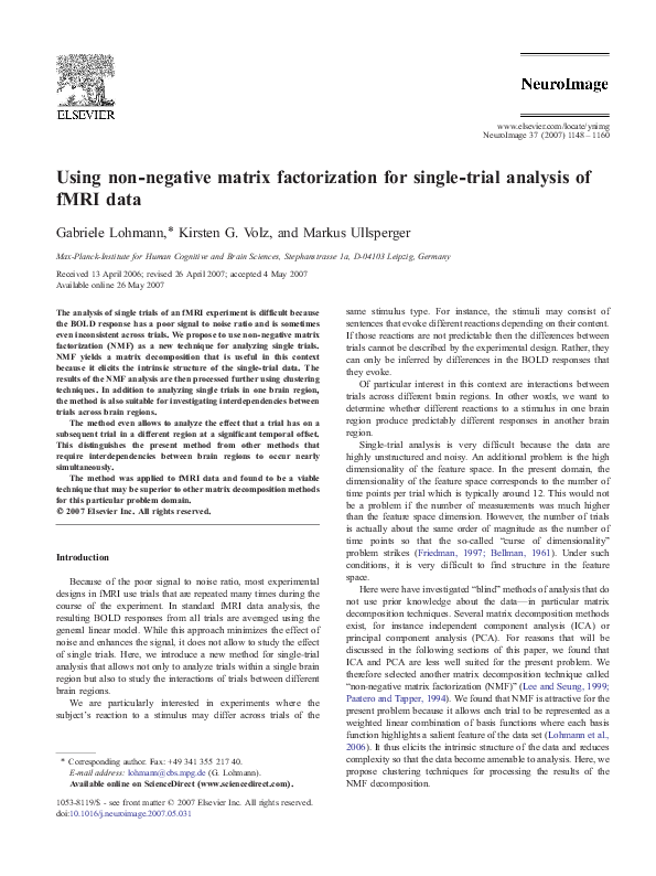 (PDF) Using non-negative matrix factorization for single-trial analysis of fMRI data