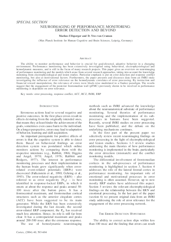 (PDF) Neuroimaging of Performance Monitoring: Error Detection and Beyond