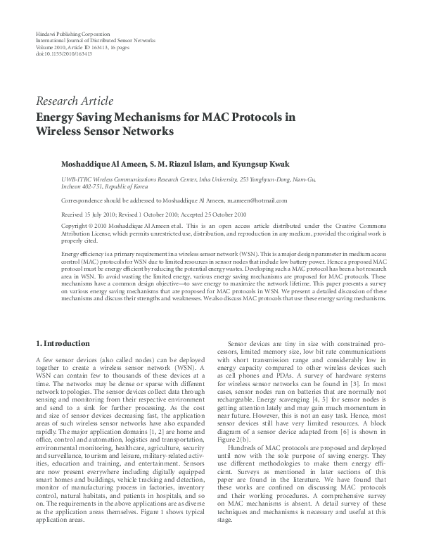 (PDF) Energy saving mechanisms for MAC protocols in wireless sensor networks