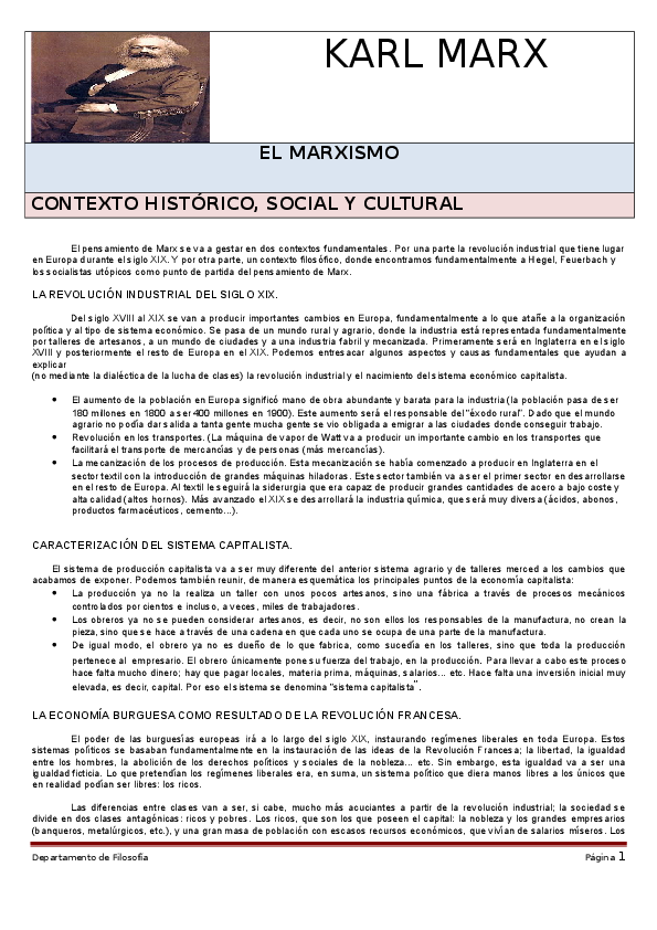 (DOC) KARL MARX EL MARXISMO CONTEXTO HISTÓRICO, SOCIAL Y CULTURAL