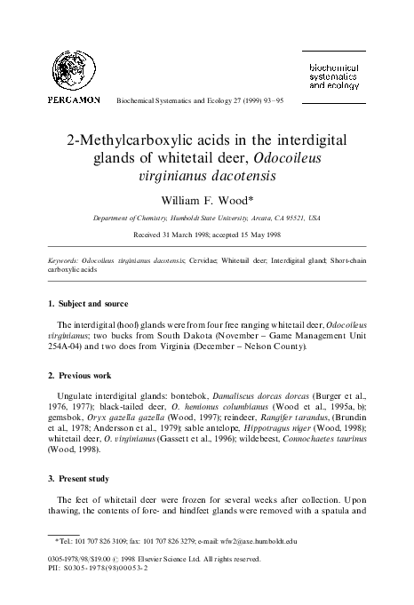 (PDF) 2-Methylcarboxylic acids in the interdigital glands of whitetail ...
