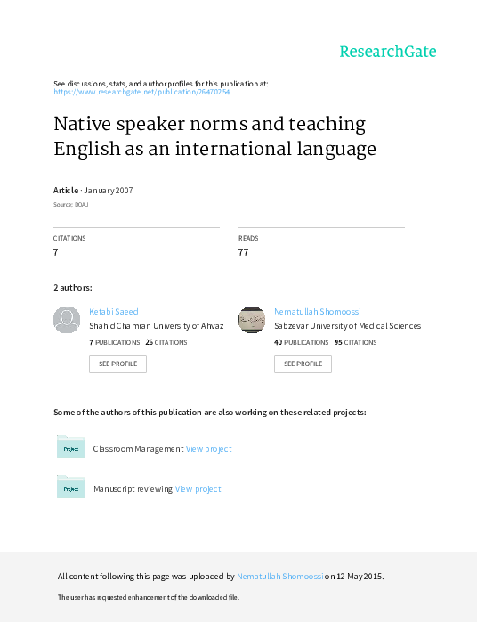 (PDF) Native speaker norms and teaching English as an international ...