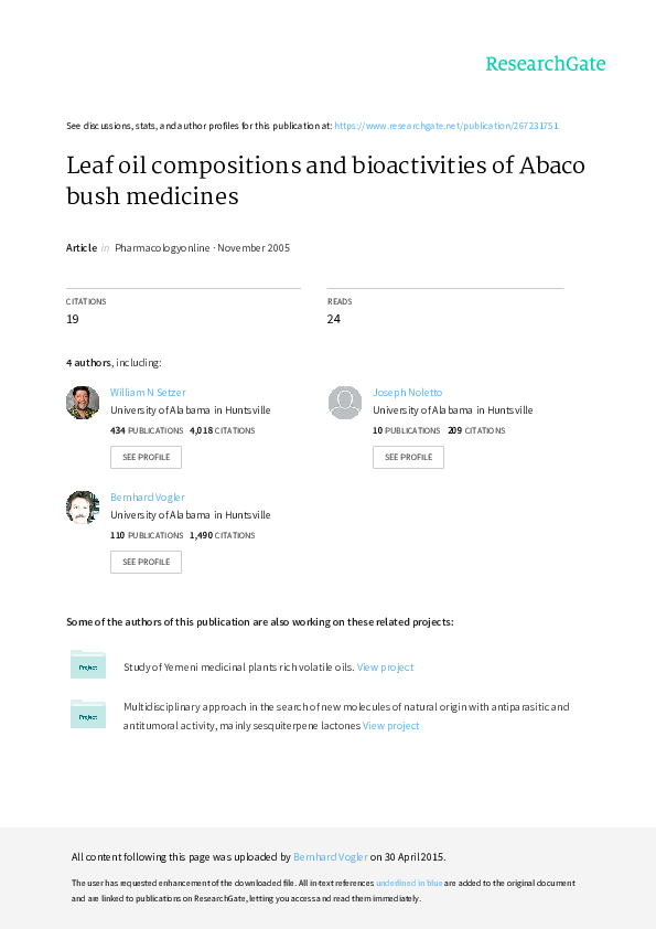 (PDF) Leaf oil compositions and bioactivities of abaco bush medicines