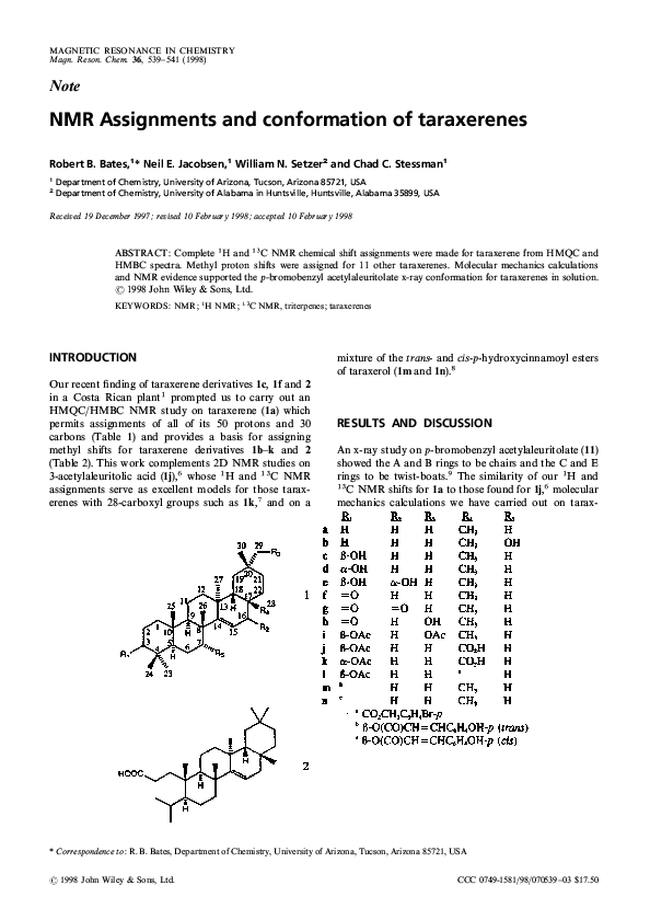 (PDF) NMR assignments and conformation of taraxerenes