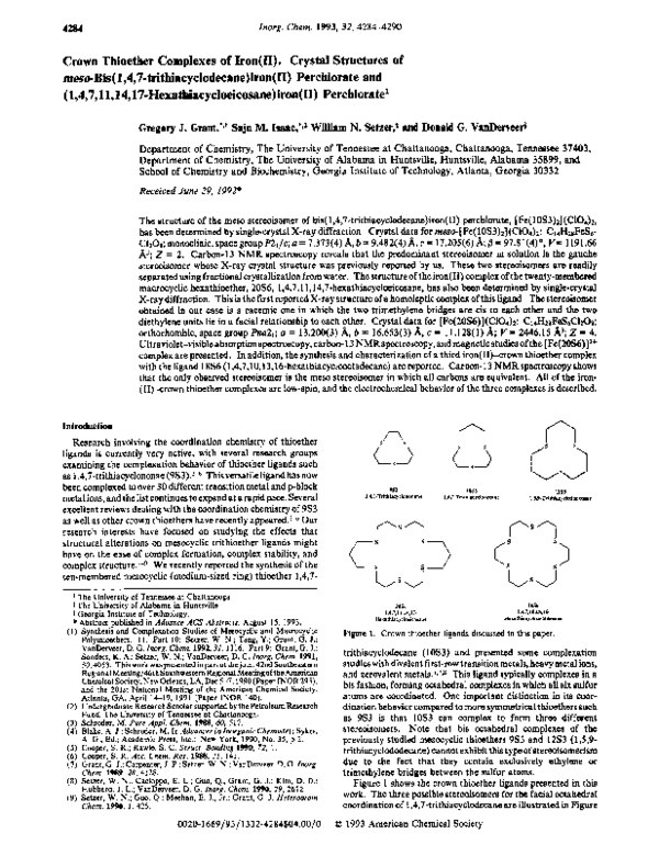 (PDF) Crown thioether complexes of iron(II). Crystal structures of meso ...