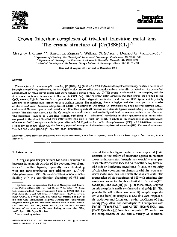 (PDF) Crown thioether complexes of trivalent transition metal ions. The ...