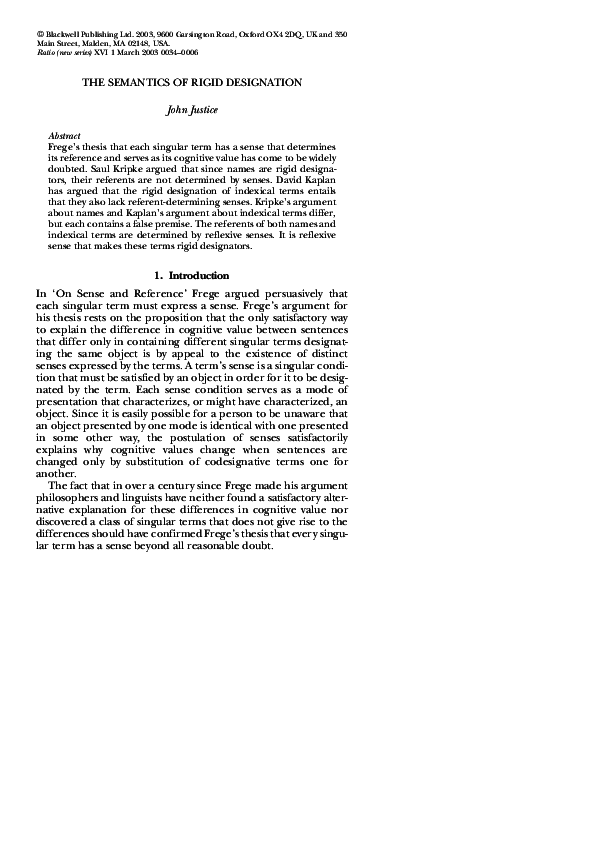 (PDF) The Semantics of Rigid Designation | John Justice - Academia.edu