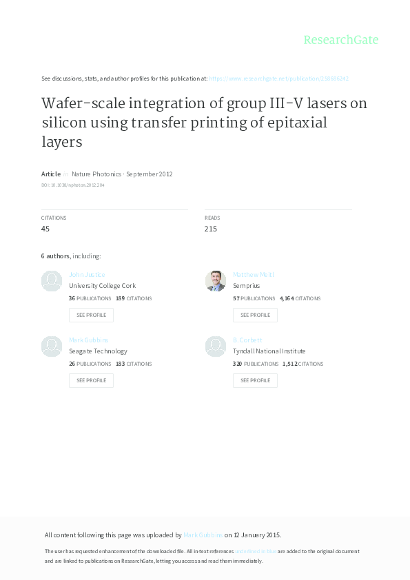 (PDF) Wafer-scale integration of group III–V lasers on silicon using ...