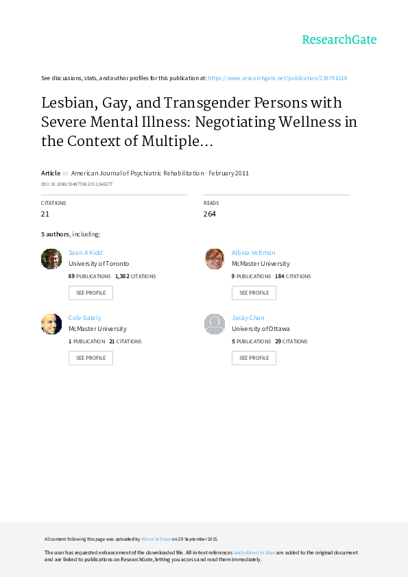 (PDF) Lesbian, Gay, and Transgender Persons with Severe Mental Illness ...