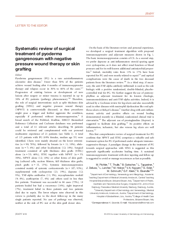 (PDF) Systematic review of surgical treatment of pyoderma gangrenosum with negative pressure ...